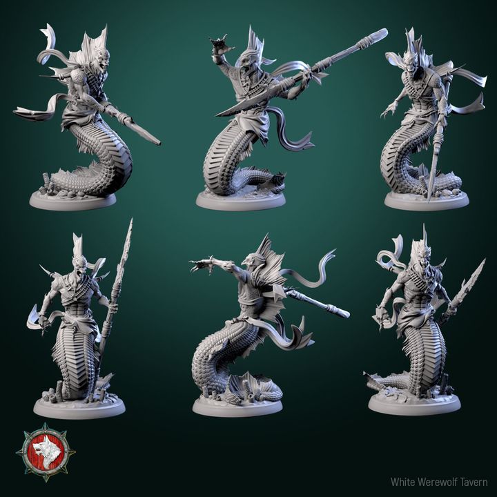 3D Printable Merfolk 32mm set - 6 pre-supported miniatures. by White ...