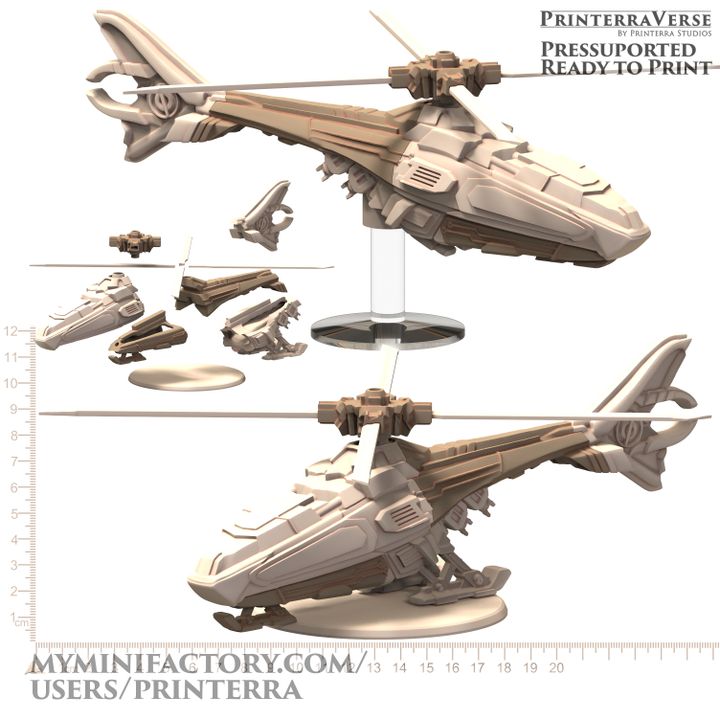 3D Printable 032 TECHNOPUNK Cyber Helicopter by Printerra Studios