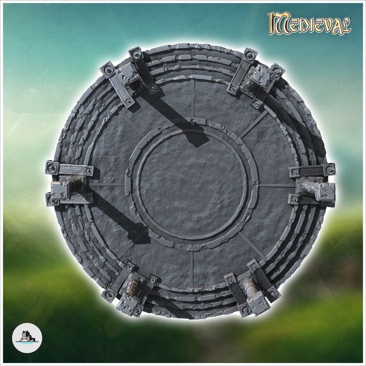 3D Printable Stone altar on platform with columns and stair treads (37 ...