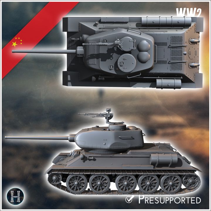 3D Printable T-34-85 Type 58 Gai - Chinese Modern army Military ...