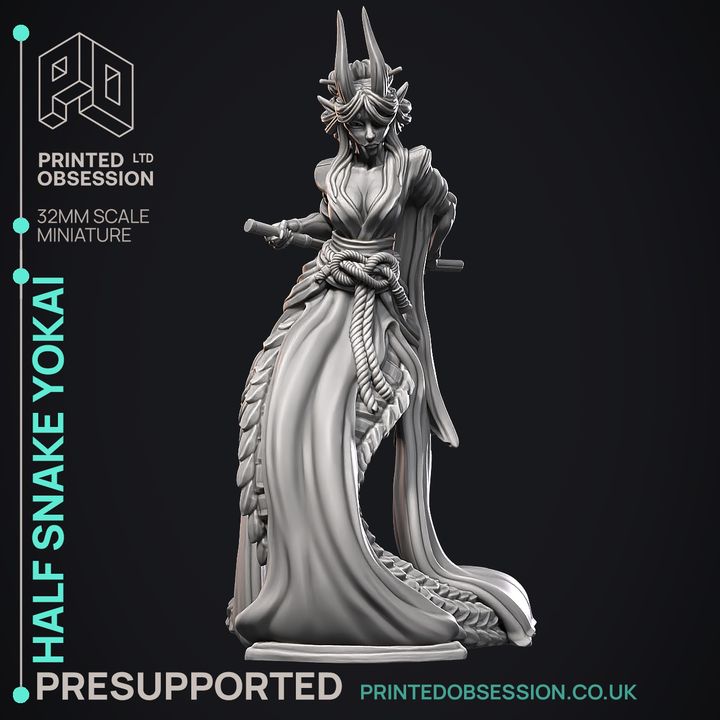 3D Printable Half Snake Yokai - Elemental Creatures - PRESUPPORTED ...