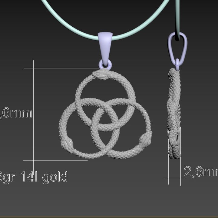3D Printable Snake Ouroboros Pendant by 3Dimontis