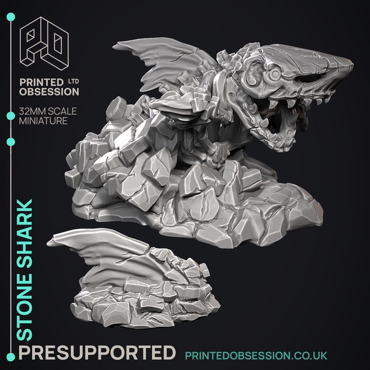 3D Printable Stone Shark - Elemental Creature - PRESUPPORTED ...