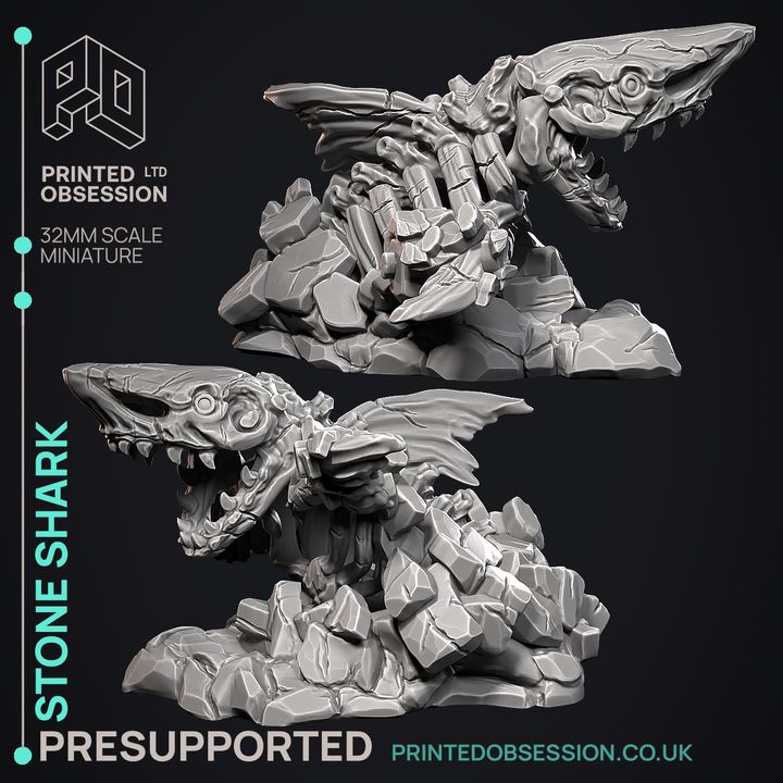 3D Printable Stone Shark - Elemental Creature - PRESUPPORTED ...