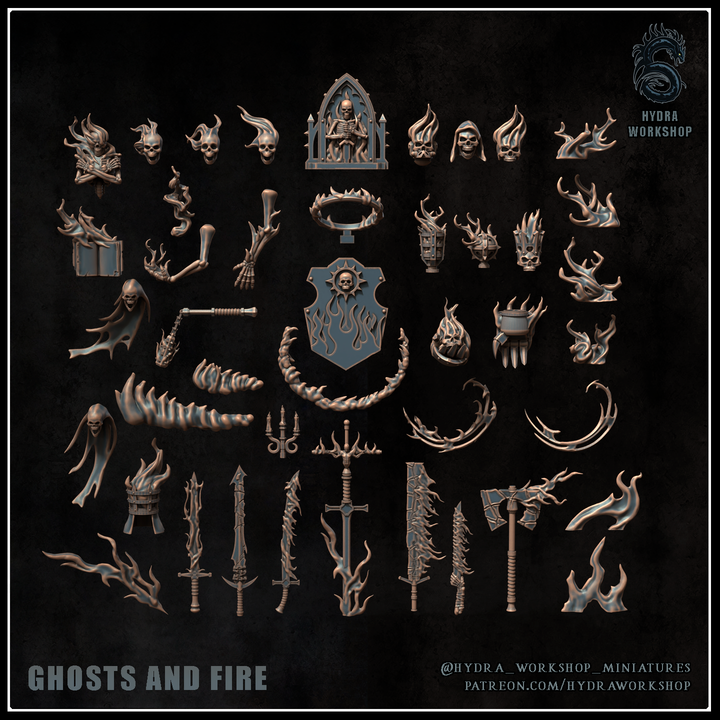 3D Printable Fire and ghosts pack by Hydra workshop miniatures