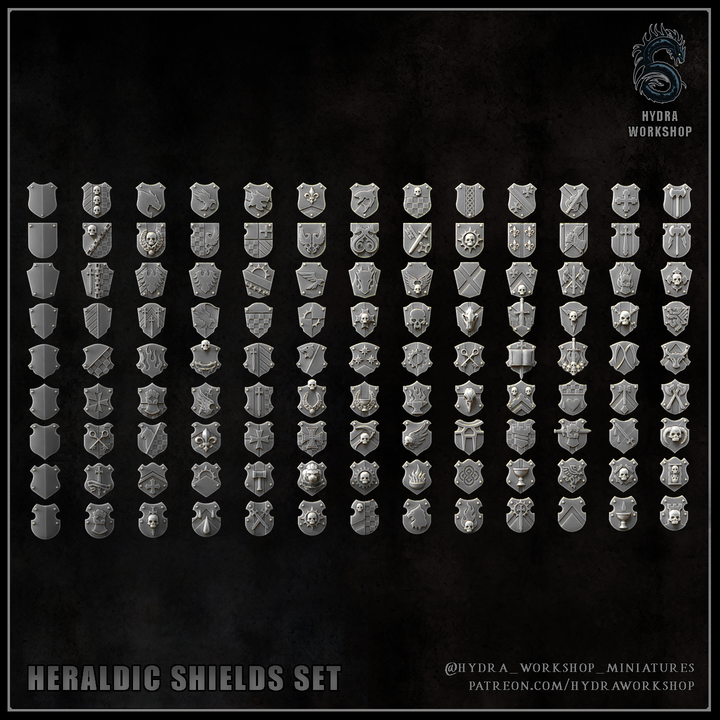 3D Printable Heraldic shields pack by Hydra workshop miniatures
