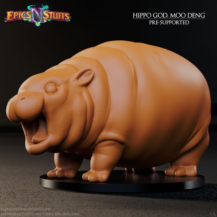 3D Printable Hippo God, Moo Deng Miniature, Pre-Supported by Epics N Stuffs