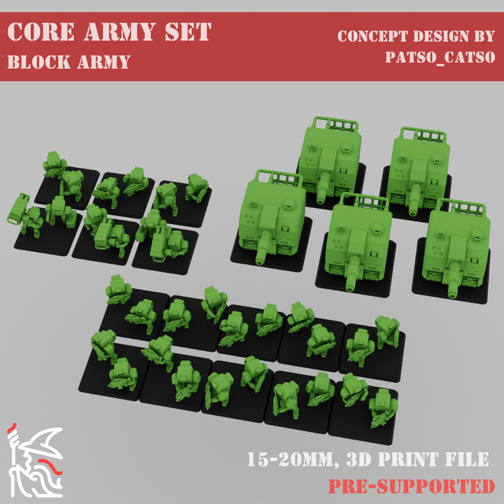 3D Printable [Block Army] Core Army Set by Filamentio