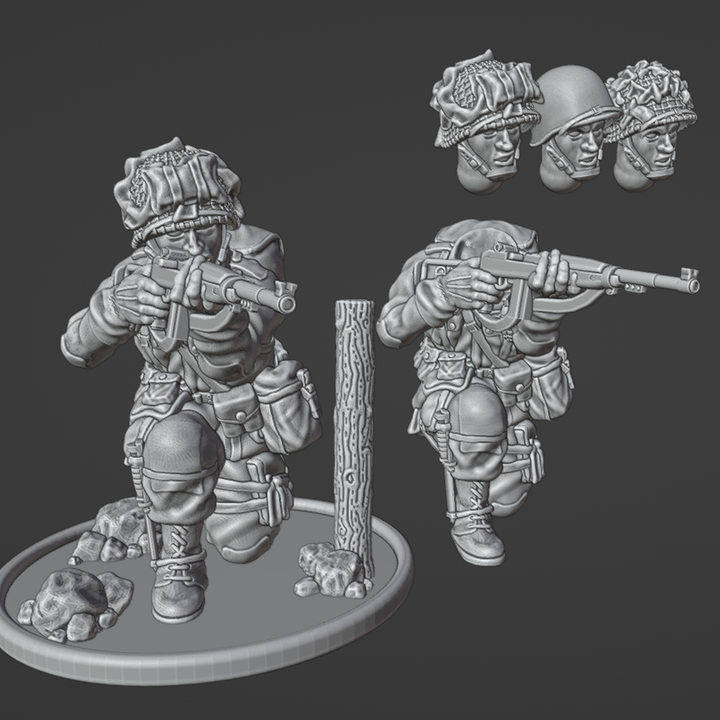 3D Printable WW2 28mm US Paratrooper firing M1 carbine (MODUL-HEAD) by ...
