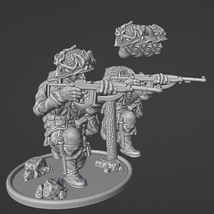 3D Printable WW2 28mm US Paratrooper firing M1 carbine (MODUL-HEAD) by ...