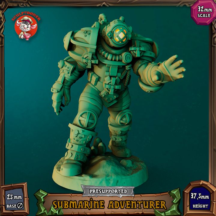 3D Printable Sumbarine adventurer - 32mm scale pre-supported miniature ...
