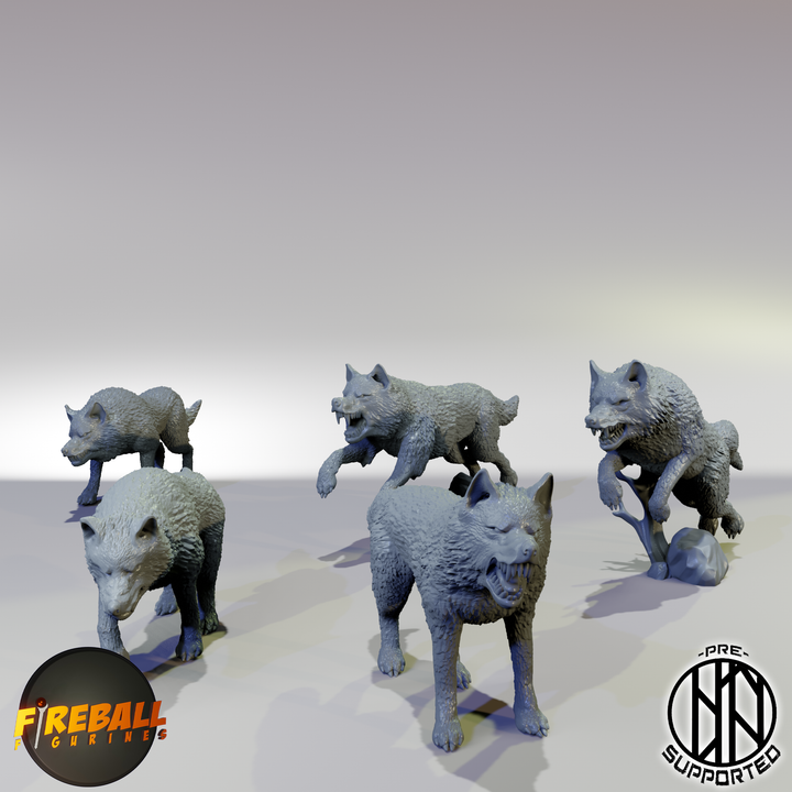 3D Printable Direwolves of the Dreadwood by Fireball Figurines