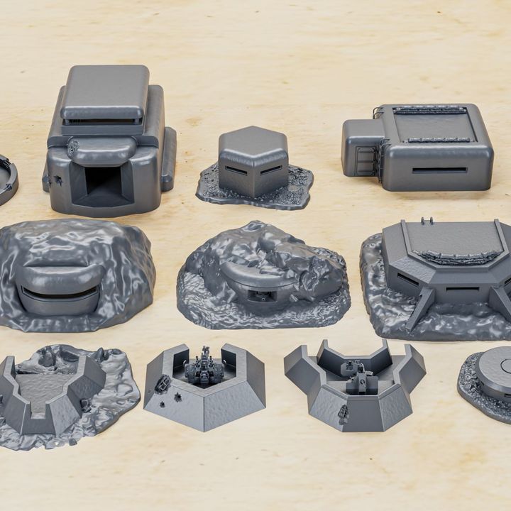 3D Printable STL PACK - Bunkers, Stowage, Dug-in tanks and turrets ...