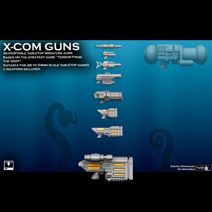 3D Printable X-COM Terror From The Deep Weapons 1 by Sharedog Miniatures