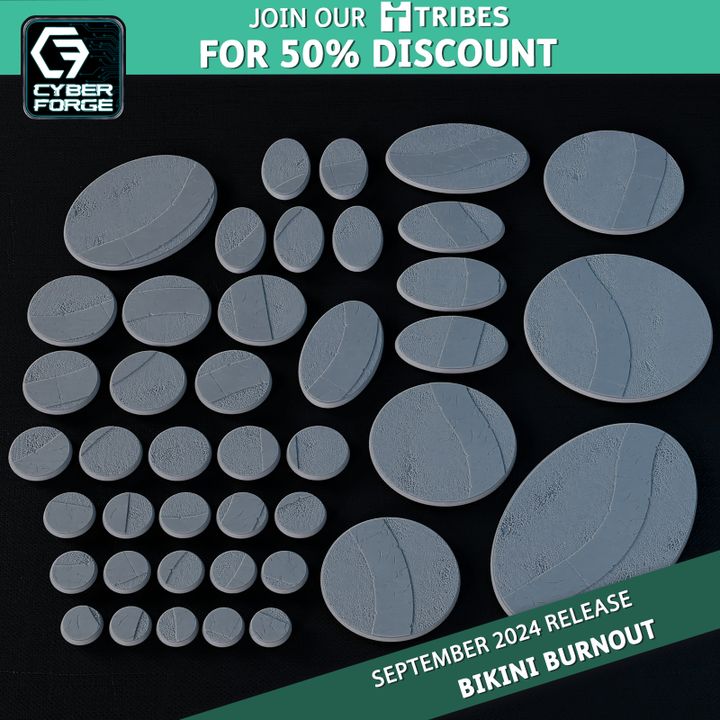 3D Printable Bikini Burnout Bases Set Cyber Forge by Titan Forge Miniatures