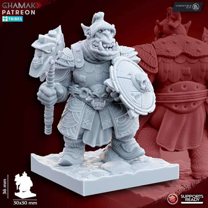 3D Printable Grey waste orcs with melee weapon and shield by Ghamak