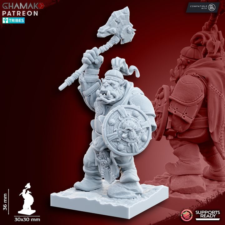 3D Printable Grey waste orcs with melee weapon and shield by Ghamak