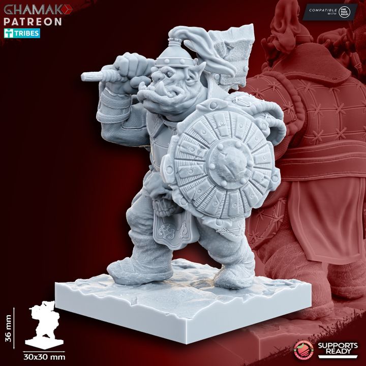 3D Printable Grey waste orcs with melee weapon and shield by Ghamak