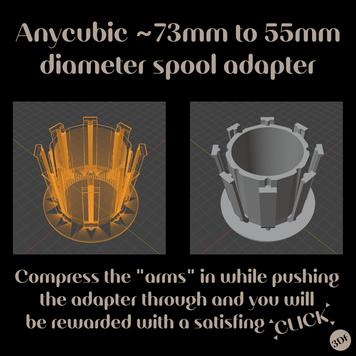 3D Printable Anycubic Spool Adapter ~73mm to 55mm dia. (Example: Bambu ...