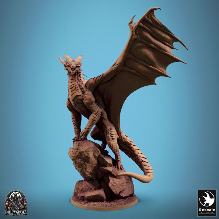 3D Printable Legendary Metallic Copper Dragon Stand by Rescale Miniatures