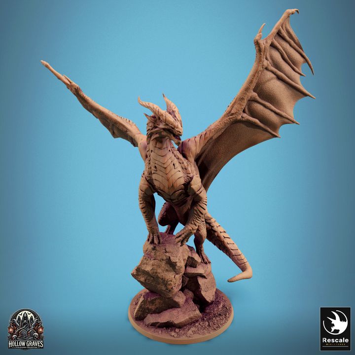 3D Printable Legendary Metallic Copper Dragon Stand by Rescale Miniatures