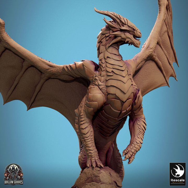 3D Printable Legendary Metallic Copper Dragon Stand by Rescale Miniatures