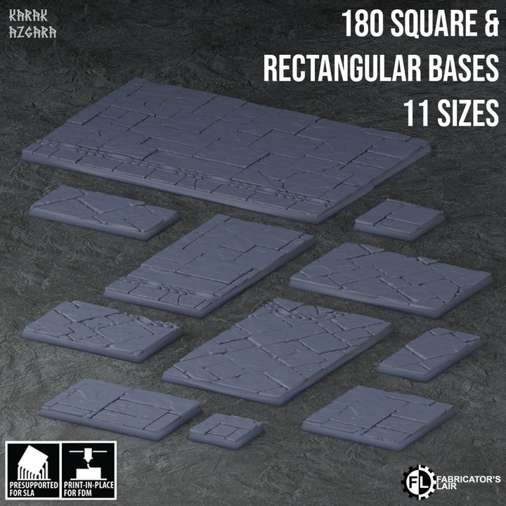 3D Printable 180 Square & Rectangular bases - 12 sizes - Stone Pavement ...