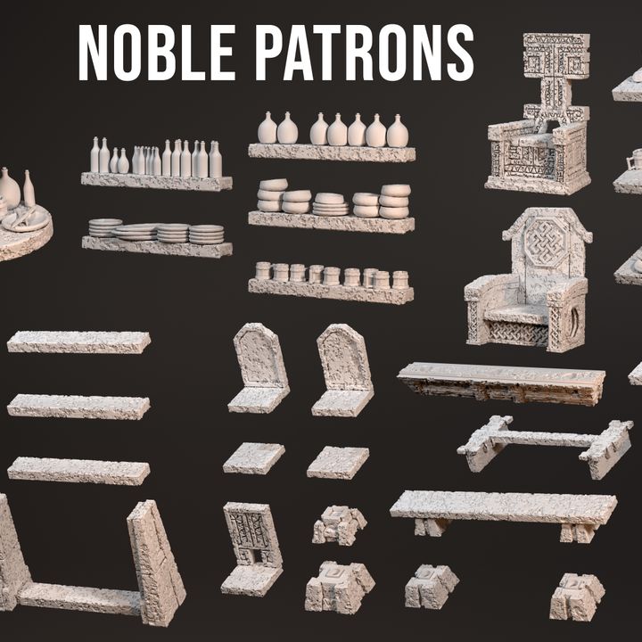 3D Printable 24-05 Stone Furniture - noble patrons by RP Archive