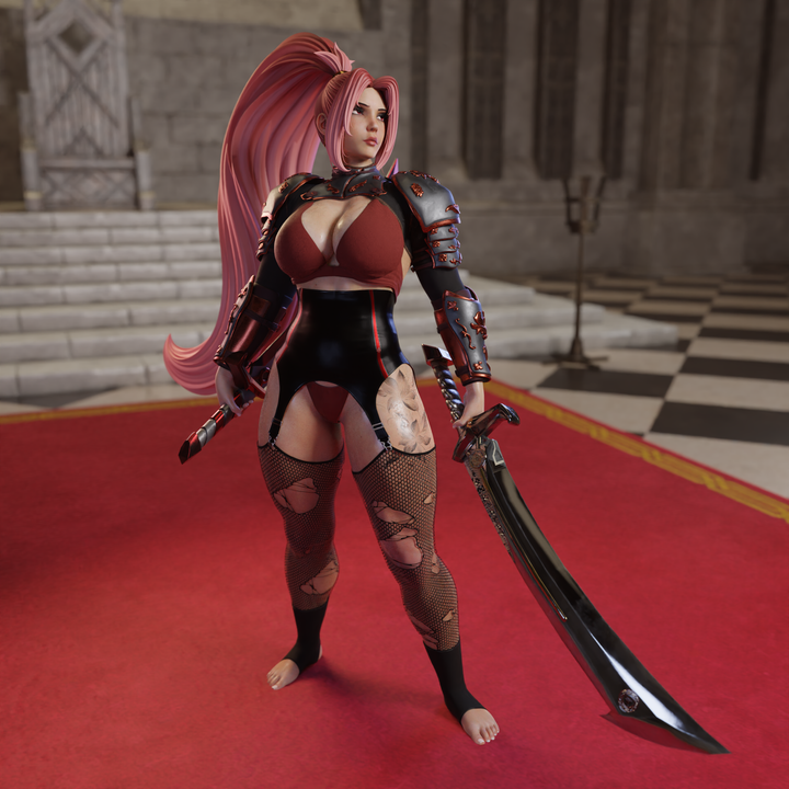 3D Printable Scarlet Warrior - Aria Bloodrose - presupported - QB Works by QB Works