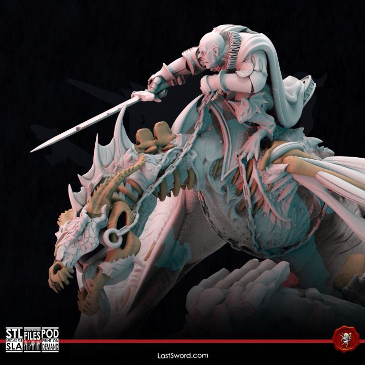 3D Printable Strigoi Lord on Zombie Dragon by LastSword Miniatures