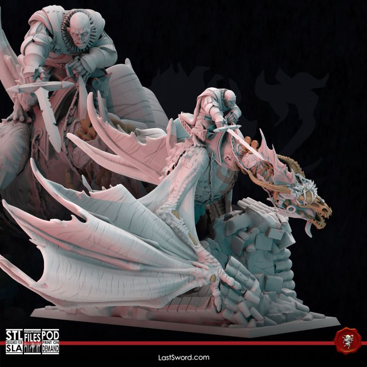 3D Printable Strigoi Lord on Zombie Dragon by LastSword Miniatures