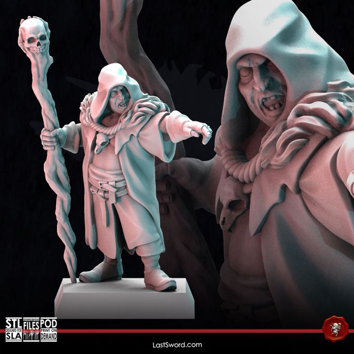 3D Printable Corpse Cart Necromancer on foot by LastSword Miniatures