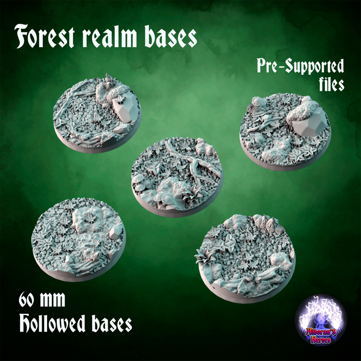 3D Printable Forest realm bases - 60mm by Alboran's Heroes