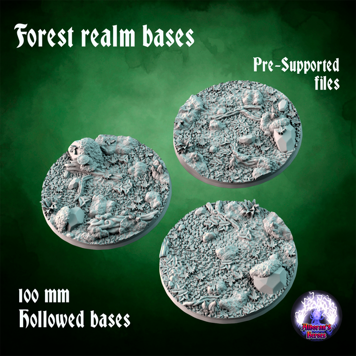3D Printable Forest realm bases - 100mm by Alboran's Heroes