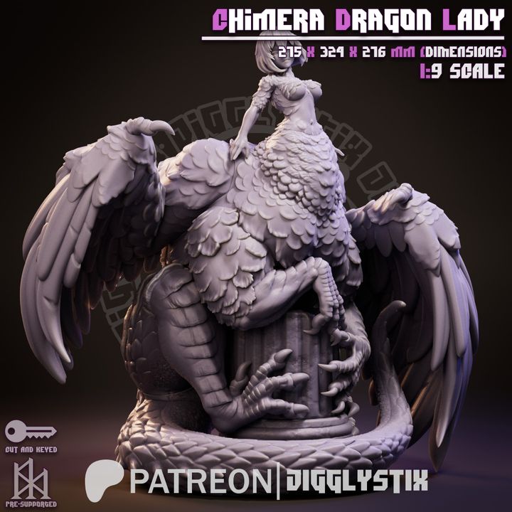 3D Printable Chimera Dragon Lady by Jigglystix