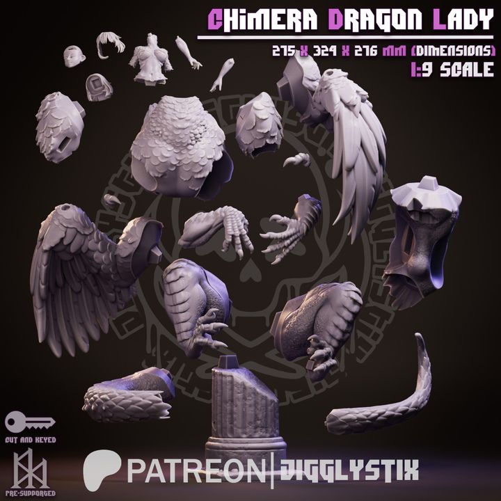 3D Printable Chimera Dragon Lady by Jigglystix