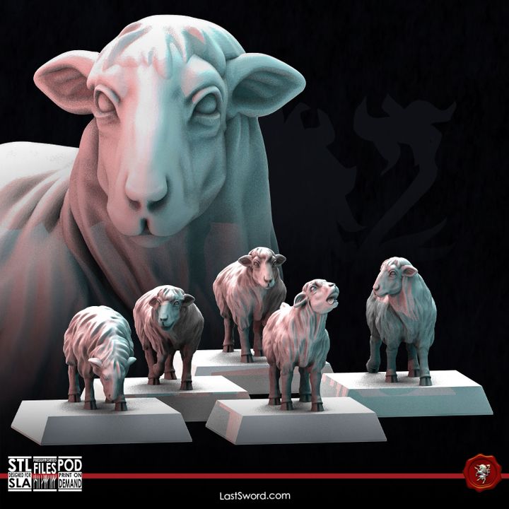 3D Printable Flock of Sheep by LastSword Miniatures