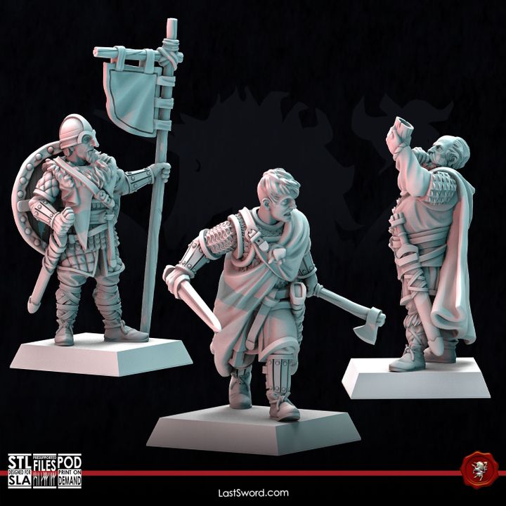 3D Printable Huscarls Command Group by LastSword Miniatures