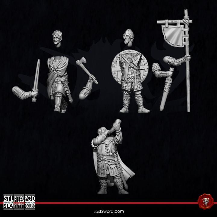 3D Printable Huscarls Command Group by LastSword Miniatures