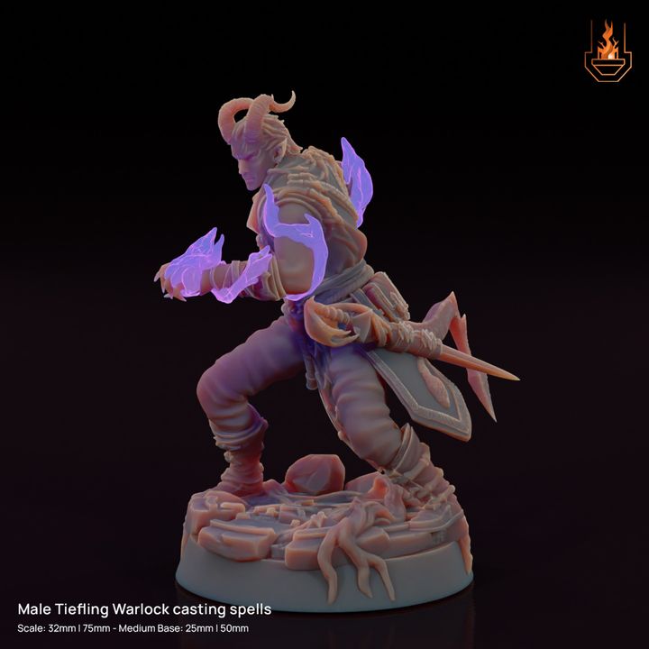 3D Printable Male Tiefling Warlock casting spells [Supported] by ...