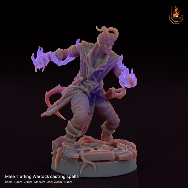 3D Printable Male Tiefling Warlock casting spells [Supported] by ...