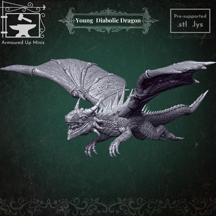 3D Printable Young Diabolic Dragon by Armoured Up Minis