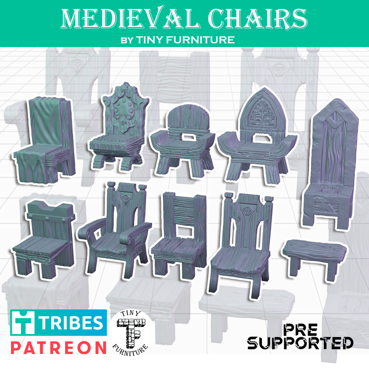 3D Printable Medieval Chairs by Tiny Furniture