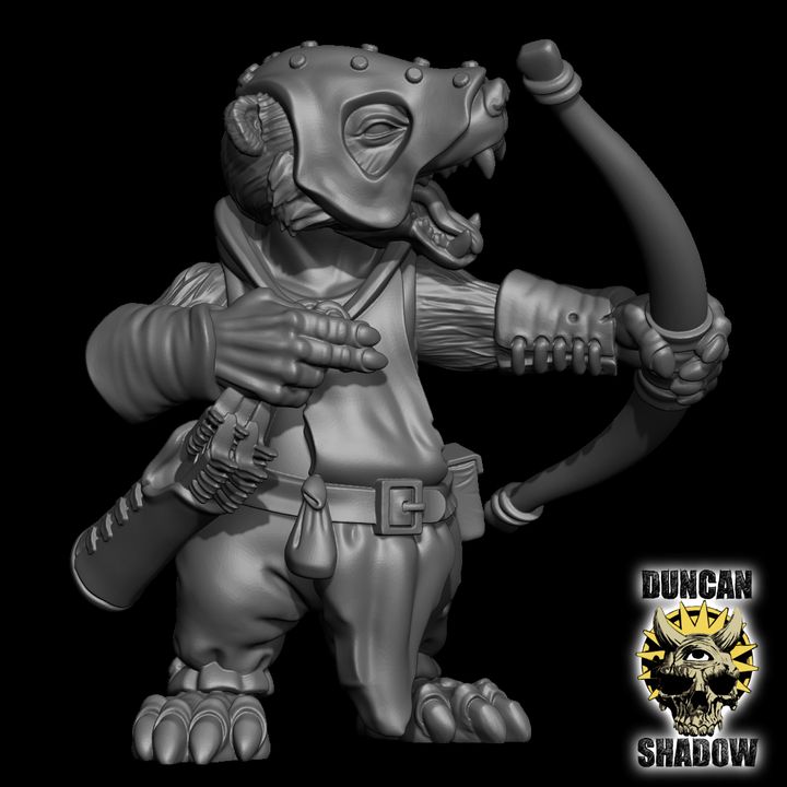 3D Printable Badger Folk Ranger with Bows (Pre Supported) by Duncan Shadow