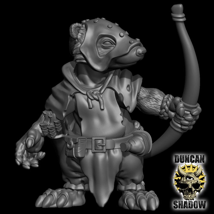 3D Printable Badger Folk Ranger with Bows (Pre Supported) by Duncan Shadow