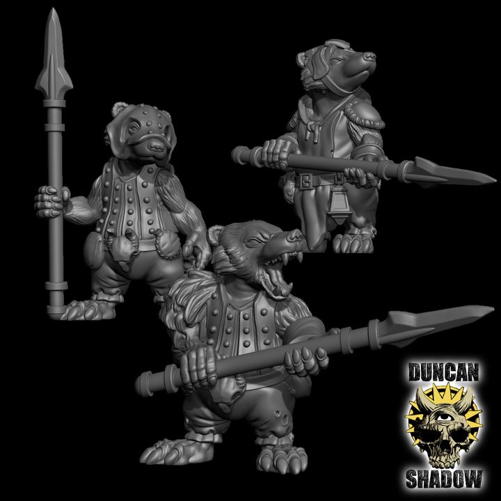 3D Printable Badger Folk Rangers with Spears (Pre Supported) by Duncan ...