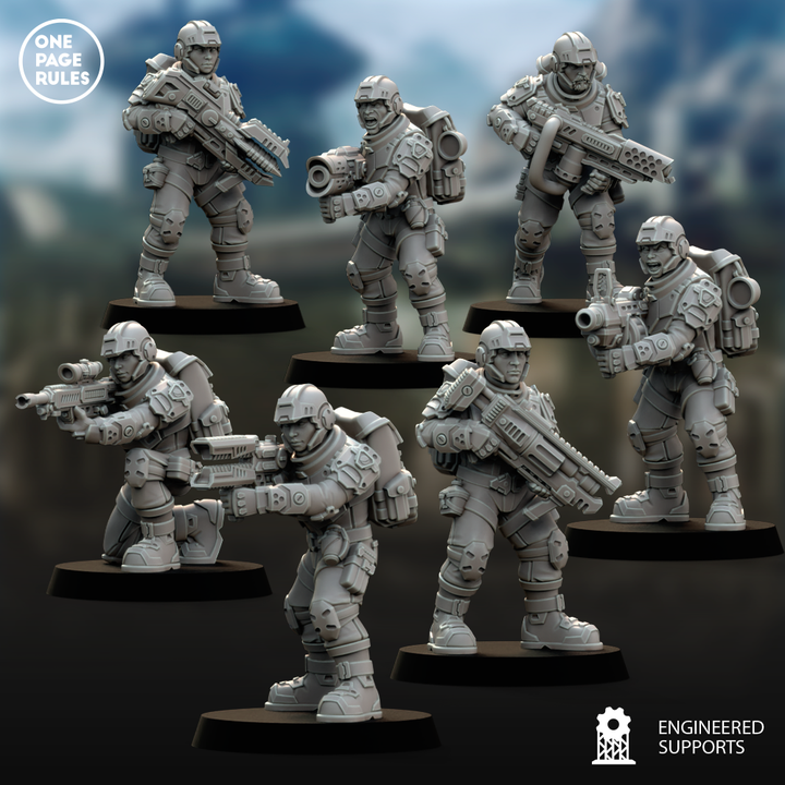 3D Printable Infantry Squad - Human Defense Force by One Page Rules