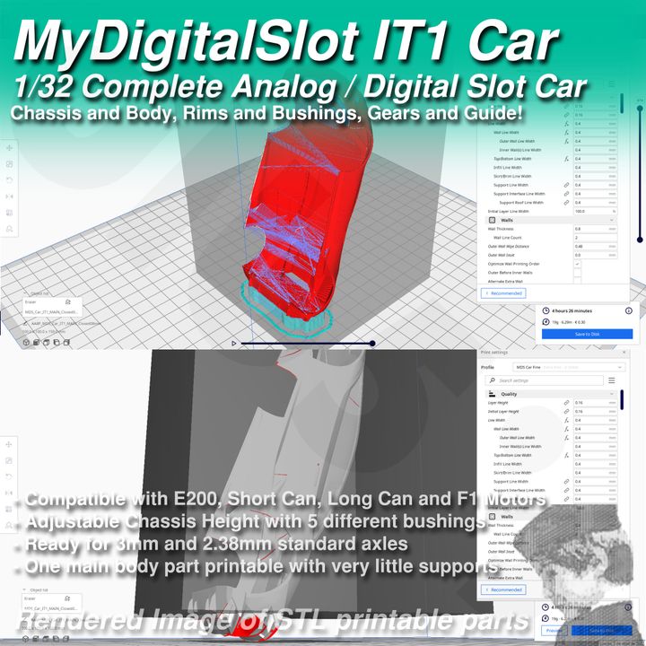 3D Printable MyDigitalSlot IT1 Car, 1/32 Complete Analog / Digital Slot ...