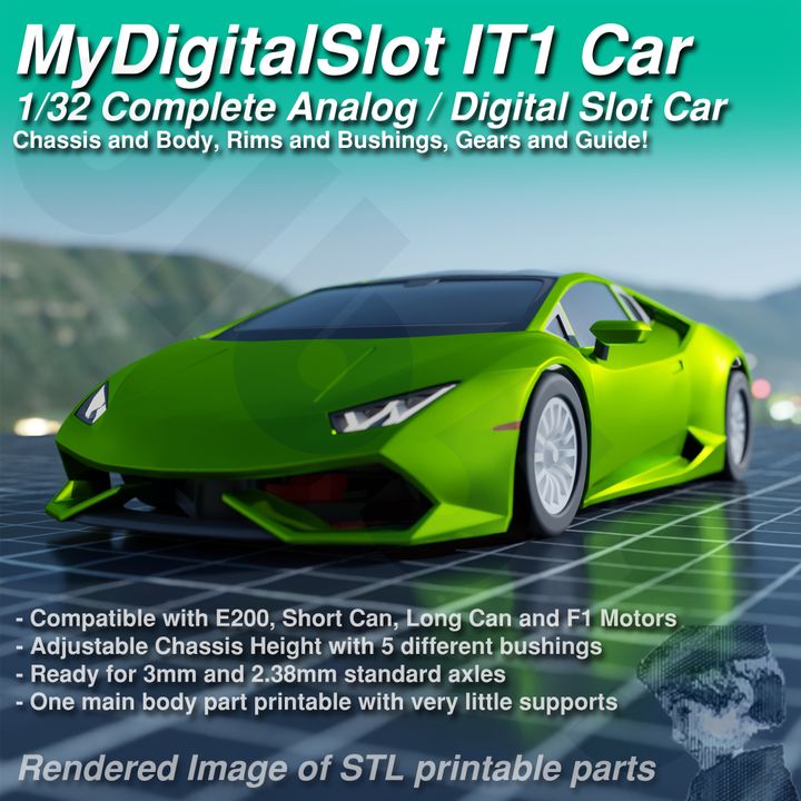3D Printable MyDigitalSlot IT1 Car, 1/32 Complete Analog / Digital Slot ...