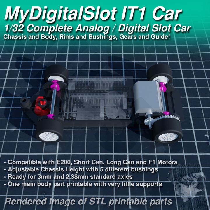 3D Printable MyDigitalSlot IT1 Car, 1/32 Complete Analog / Digital Slot ...